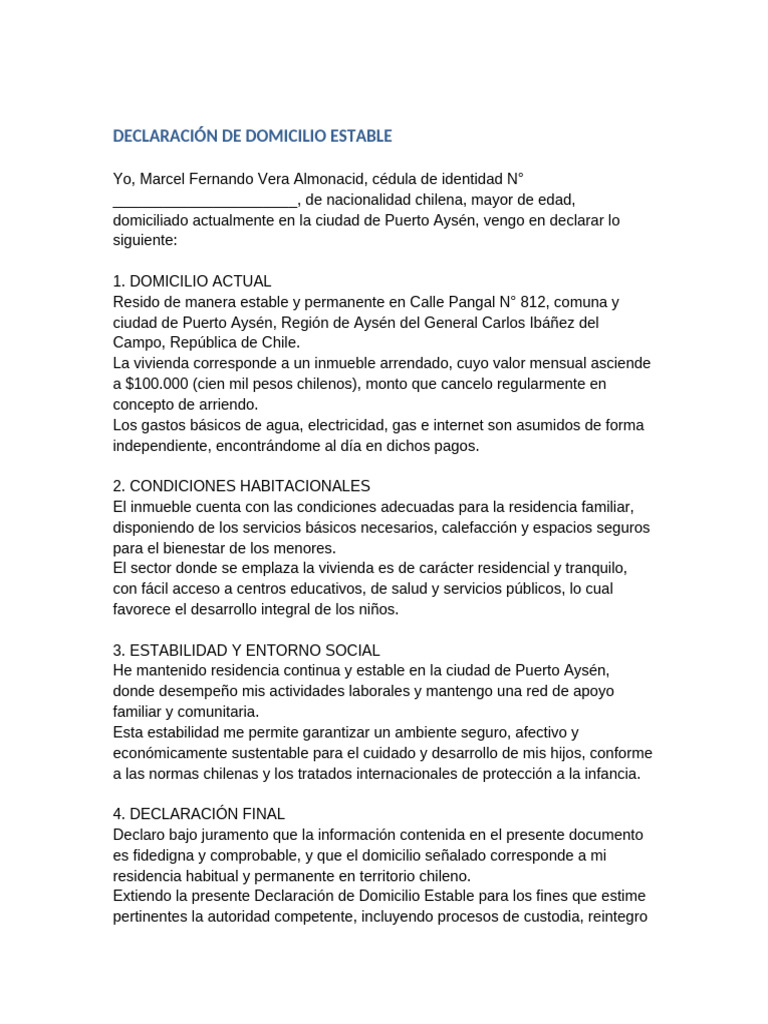 Declaracion Domicilio Marcel Fernando Vera Almonacid | PDF | Chile