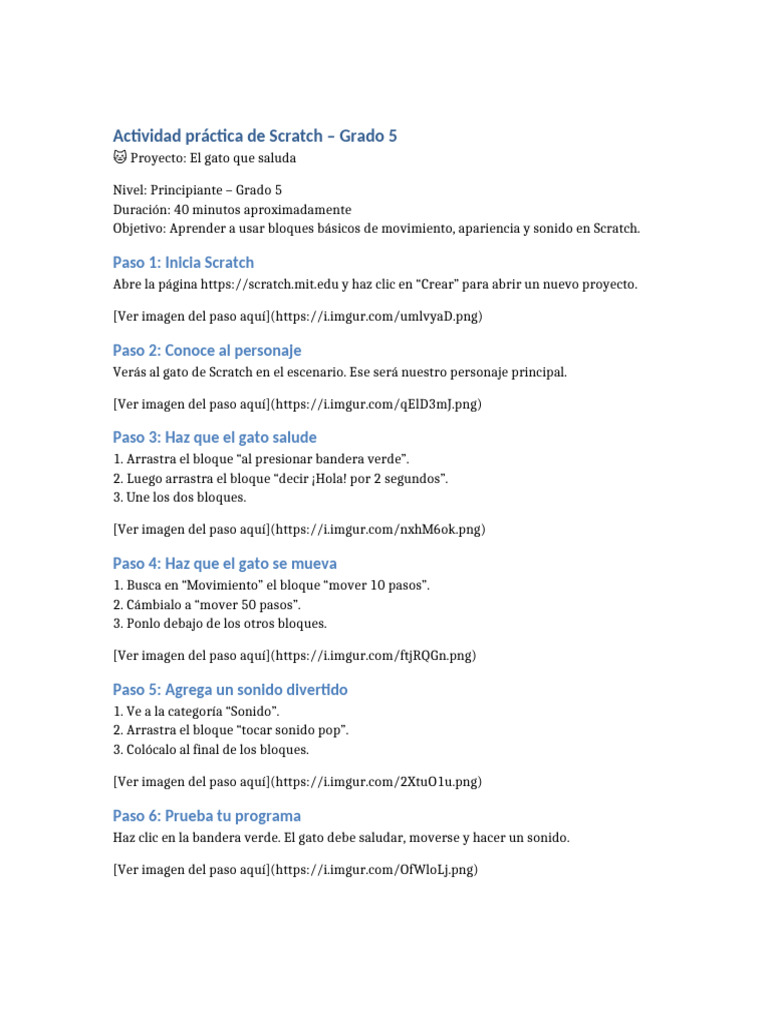Actividad Practica Scratch Grado5 Con Enlaces | PDF