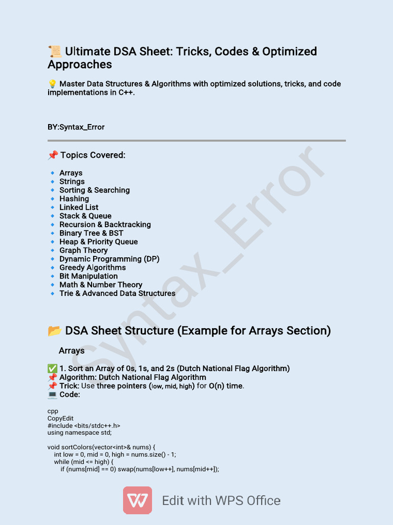 Ultimate DSA Sheet-Tricks, Codes & Optimized Approaches | PDF | Pointer (Computer Programming ...