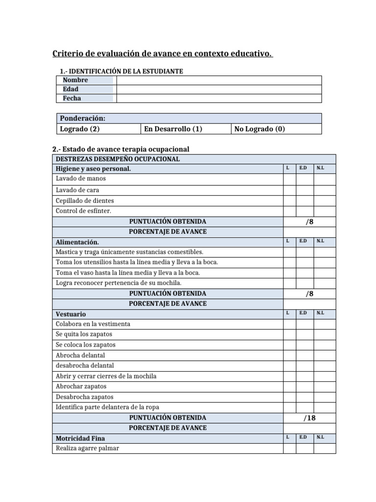 Criterio de Evaluación de Avance en Contexto Educativo 25 | PDF | Higiene