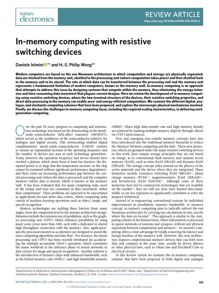 1. In-memory computing with resistive switching devices | PDF | Random Access Memory | Computer ...