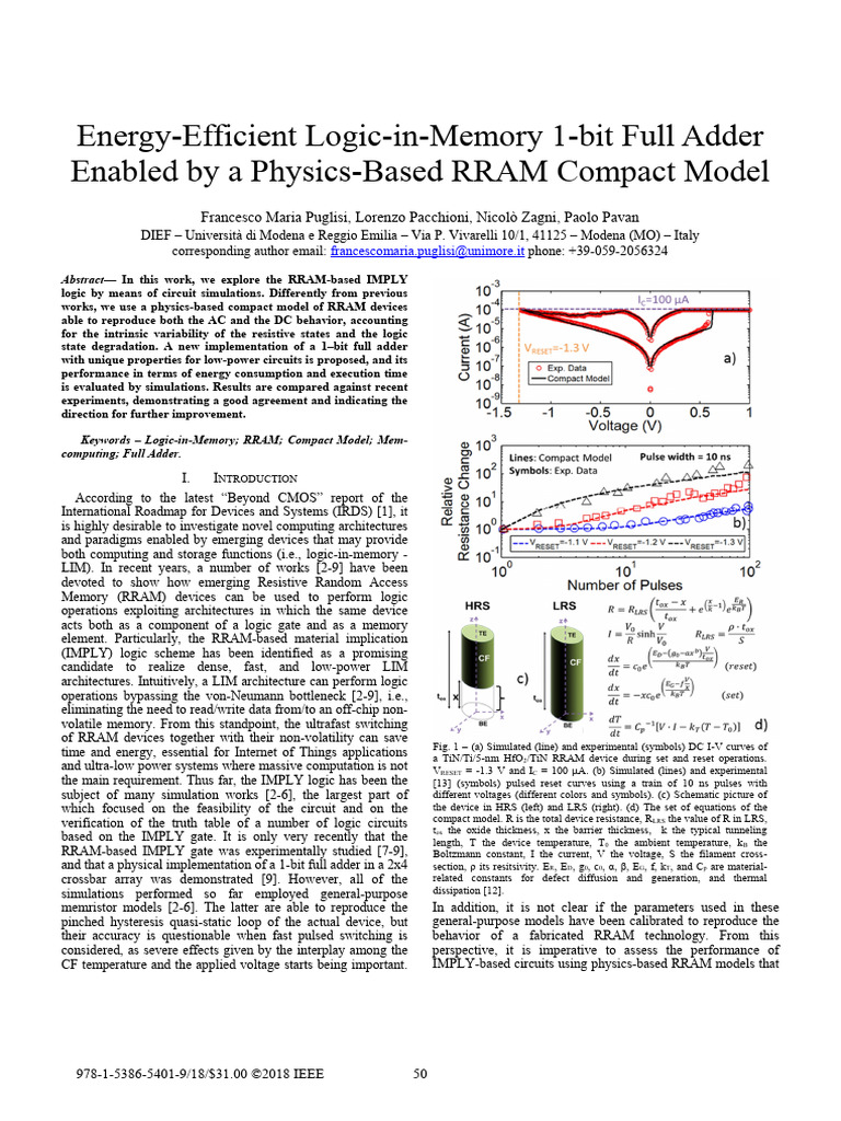 Energy-Efficient Logic-in-Memory 1-Bit Full Adder Enabled by A Physics ...