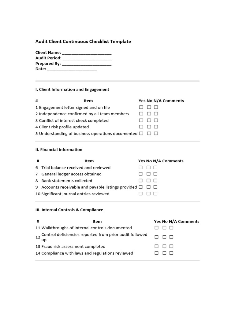 Audit Client Checklist Template | PDF