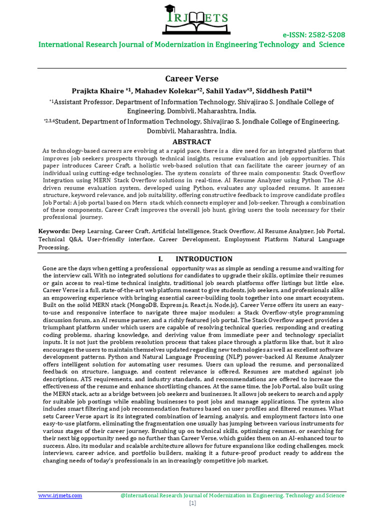 Career Verse Research Paper | PDF | Résumé | Recruitment