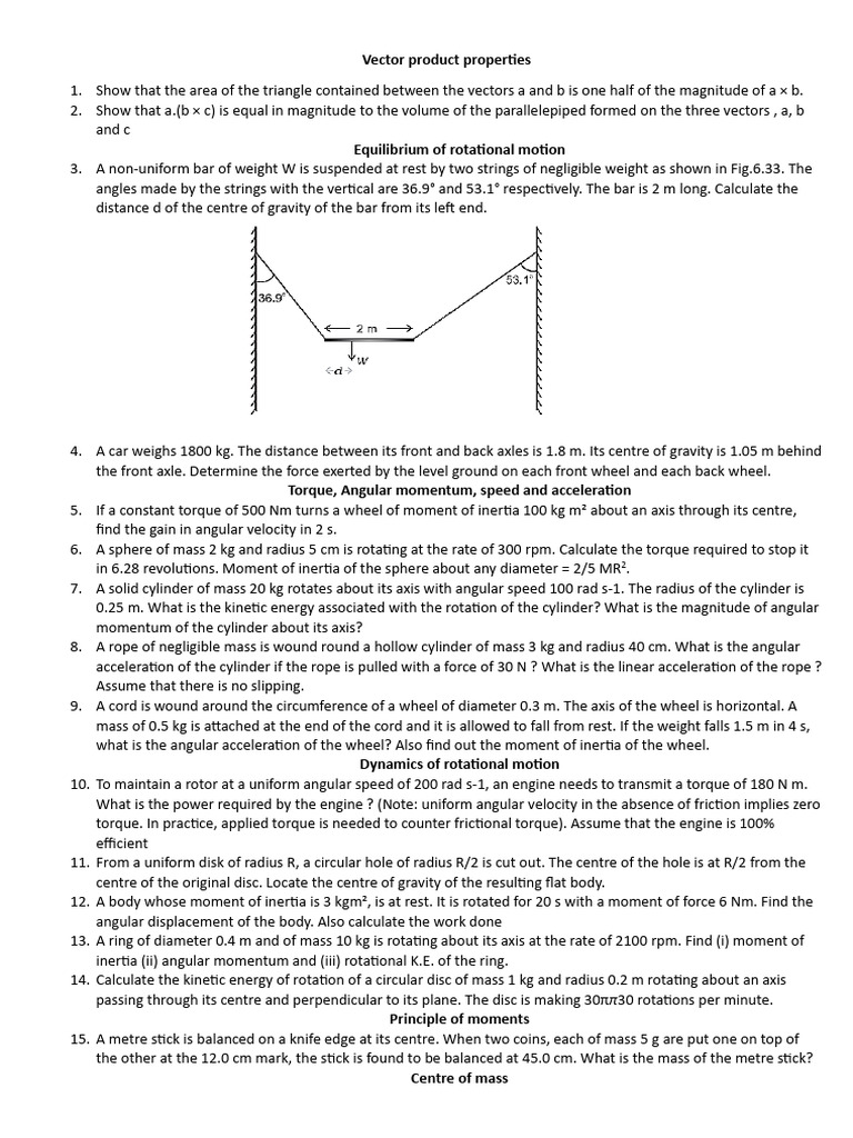 Vector and Rotational Motion Problems | PDF | Rotation Around A Fixed ...