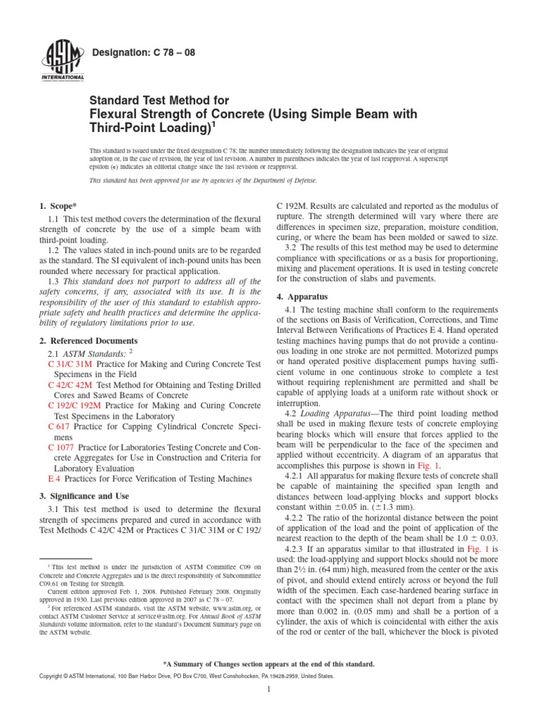Astm c78-08 Standard Test Method For Flexural Strength of Concrete ...