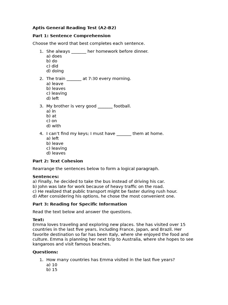 Aptis A2-B2 Reading Test Guide | PDF | Internet | Human Communication
