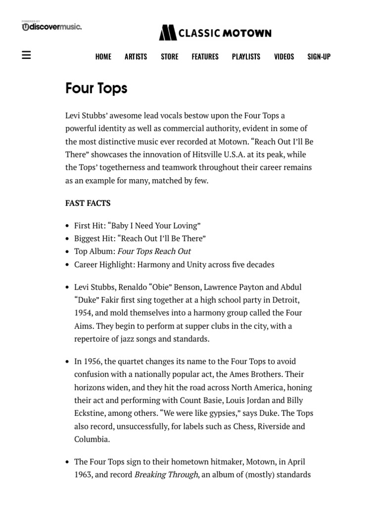 Four Tops: Original Members Overview | PDF | Motown | Soul Music