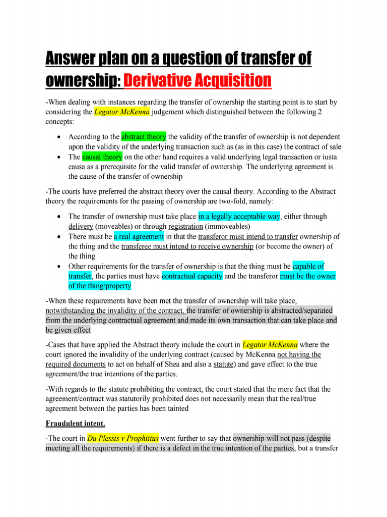 Answer Plan - Derivative Acquisition | PDF