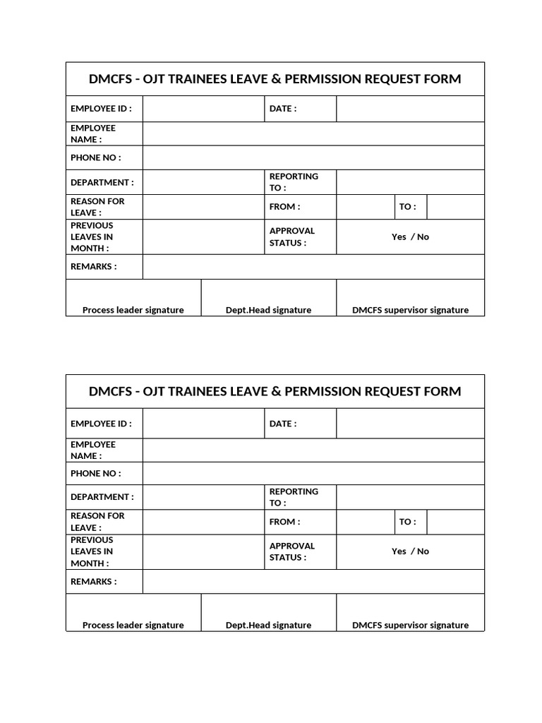 DMCFS OJT Trainees Leave Request Form | PDF