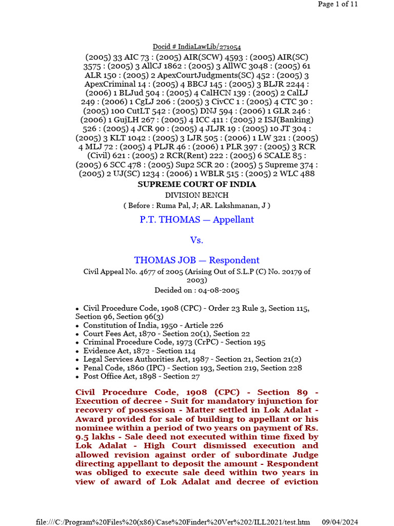 Supreme Court Ruling on Lok Adalat Award | PDF | Lawsuit | Judgment (Law)