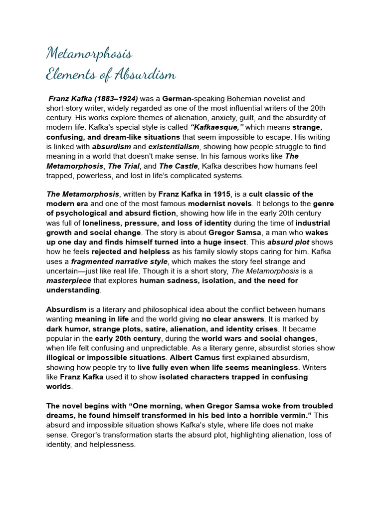 Metamorphosis | PDF | The Metamorphosis | Franz Kafka