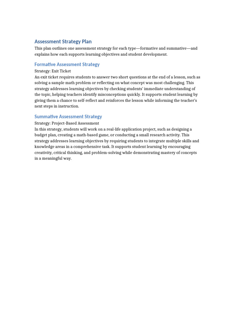 Assessment Strategy Plan | PDF