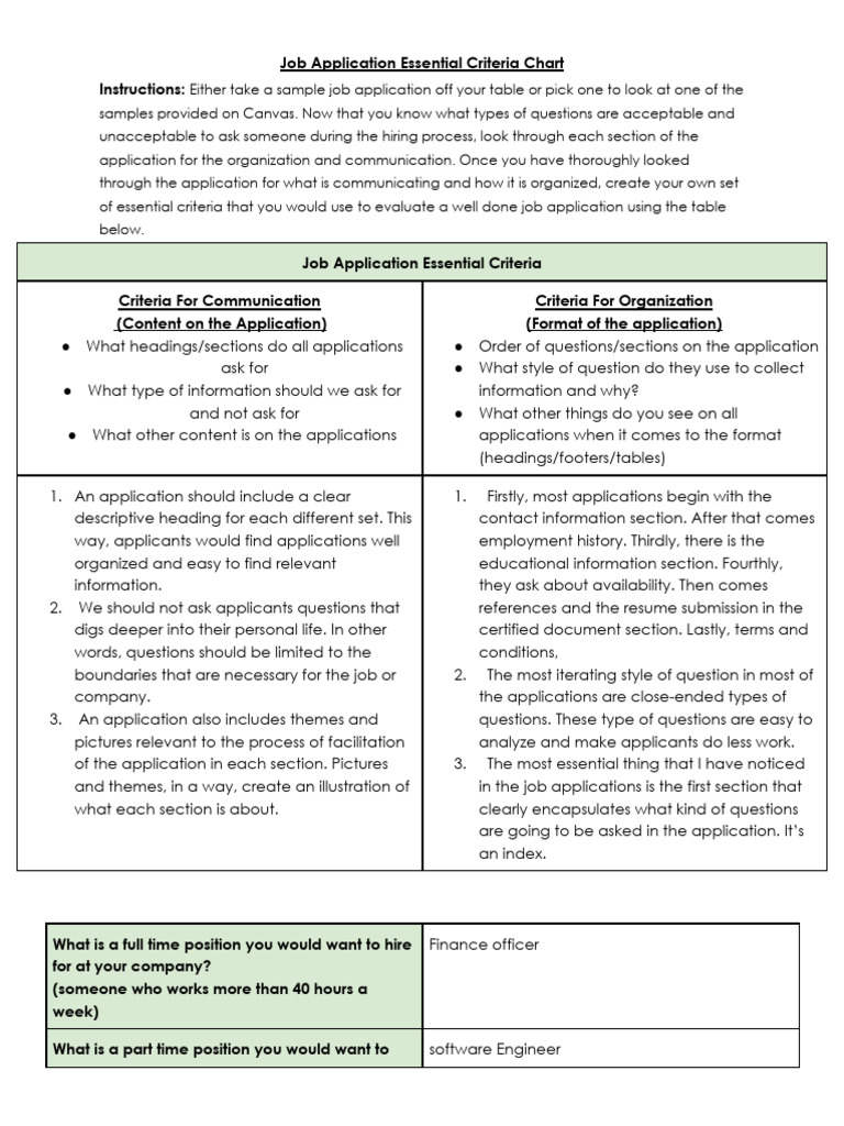 Job Application Evaluation Criteria Guide | PDF | Human Communication