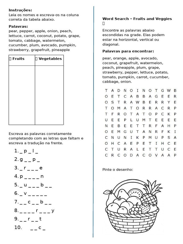 Atividades de Frutas e Legumes | PDF
