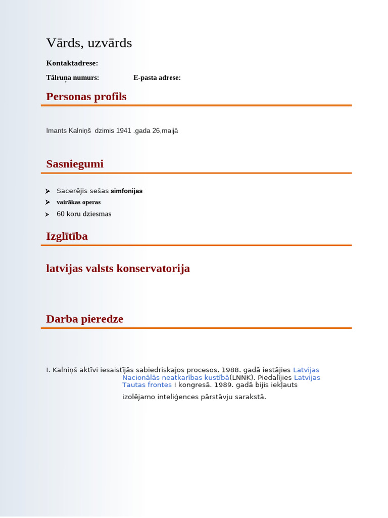 CV Paraugs - Template | PDF