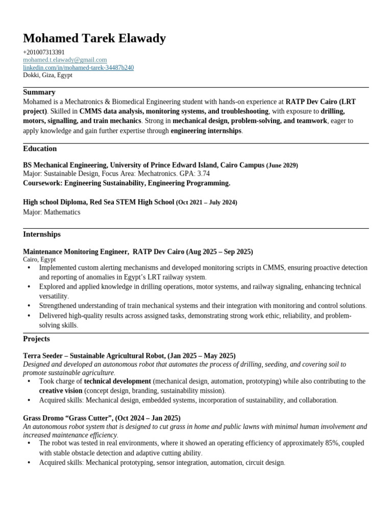 Mohamed Tarek CV | PDF | Internet Of Things | Engineering