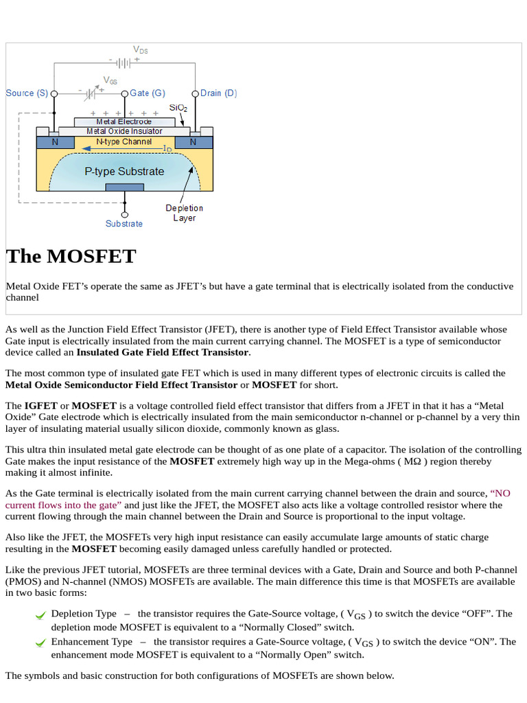 The MOSFET and Metal Oxide Semiconductor Tutorial | PDF | Field Effect ...