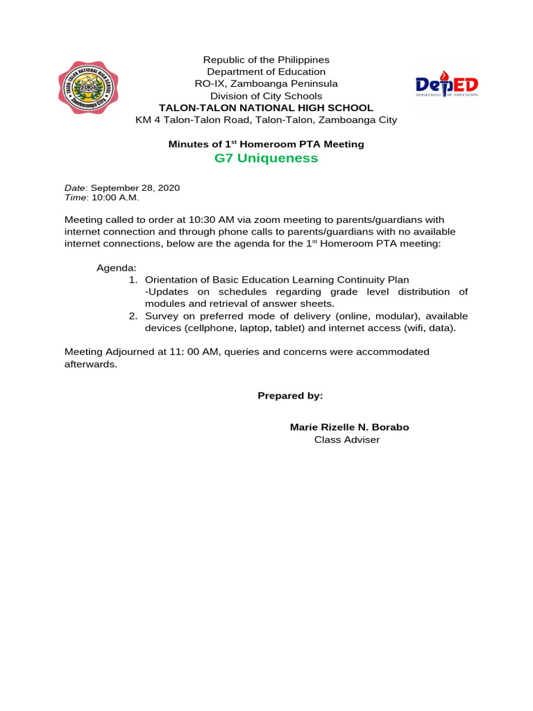 Minutes PTA | PDF | Learning