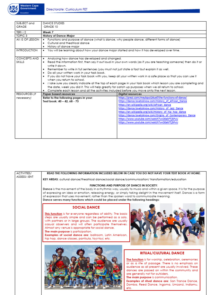 History of Dance Studies for Grade 10 | PDF | Ballet | Dances