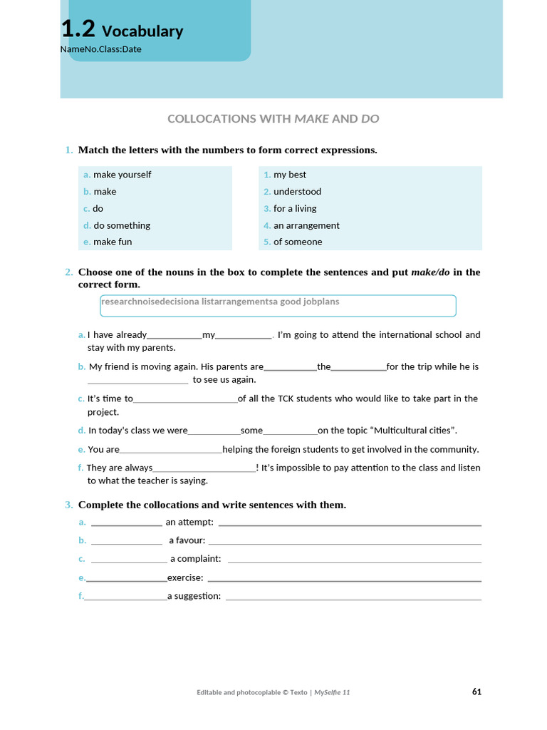 Standard - Vocabulary - U1.2 - Collocations With Make and Do | PDF