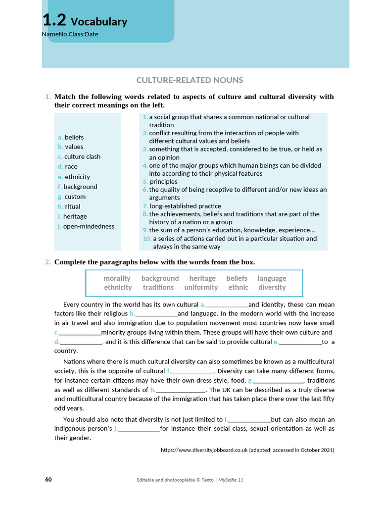 Culture-Related Vocabulary Guide | PDF | Multiculturalism | Traditions