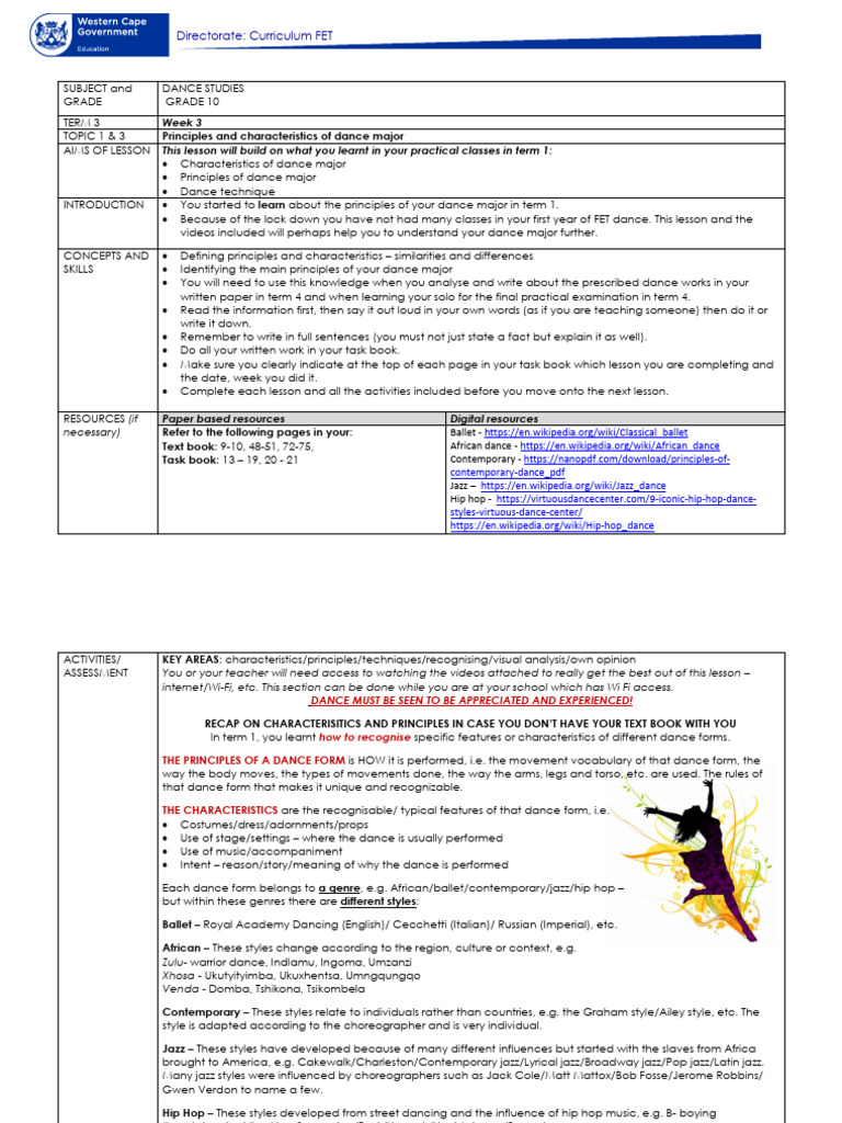 Principles and Characteristics of Dance Major Grade 10 PDF | PDF ...