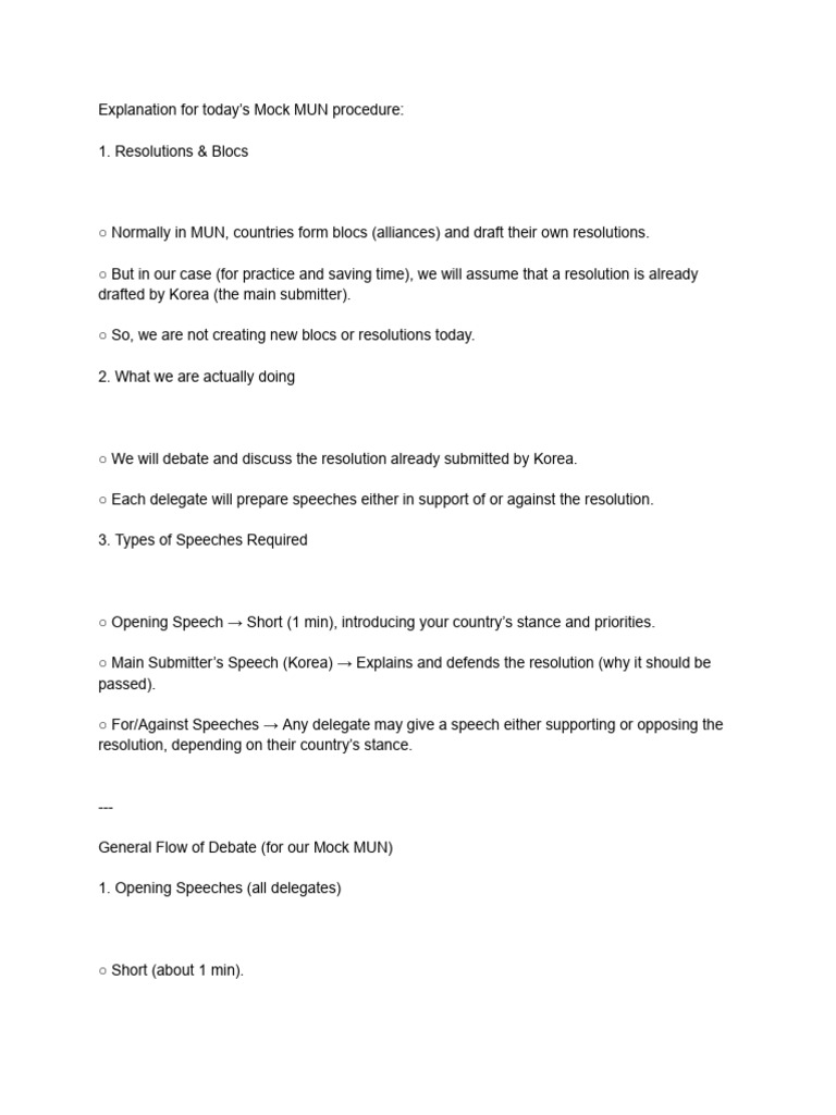 Mock MUN Procedure Overview | PDF