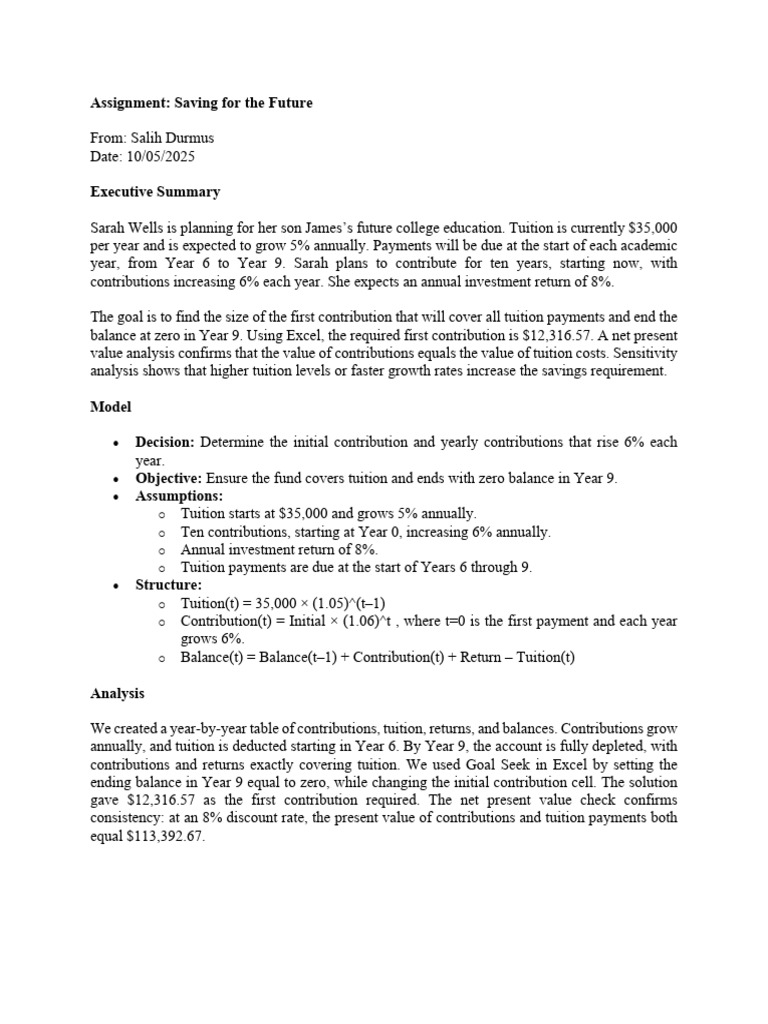 College Savings Plan Analysis for Sarah | PDF | Net Present Value ...