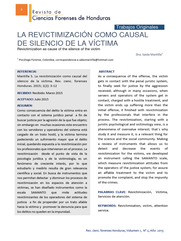 Revictimizacion Como Causal de Silencio | PDF | Victimologia | Violencia