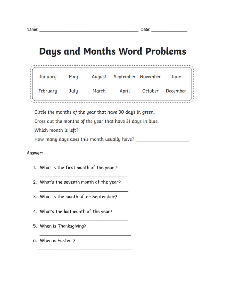 Calendar Word Problems | PDF