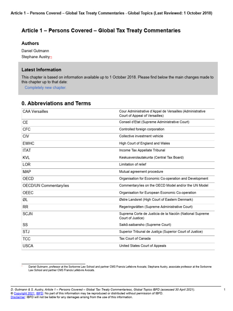 Article 1 - Persons Covered - Global Tax Treaty Commentaries - IBFD ...