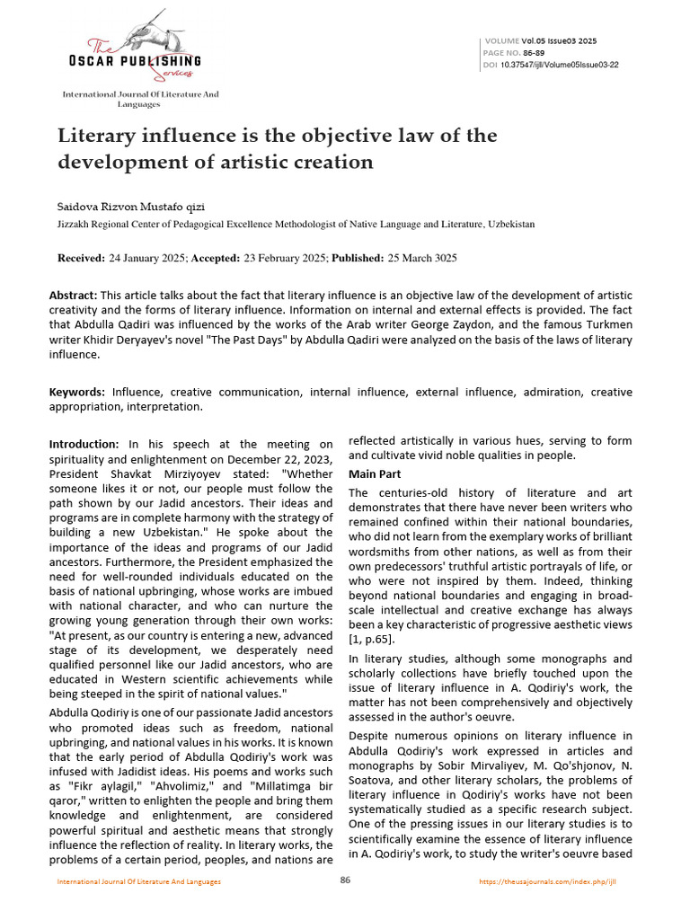 Literary Influence Is The Objective Law | PDF | Traditions | Liberal ...