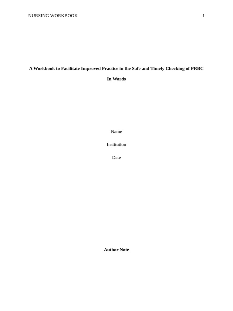Nursing Workbook To Facilitate Imporived Practice in The Safe and ...