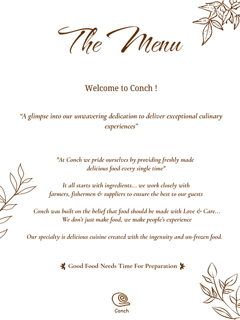 Conch Restaurant Menu Overview | PDF | Thai Cuisine | Curry