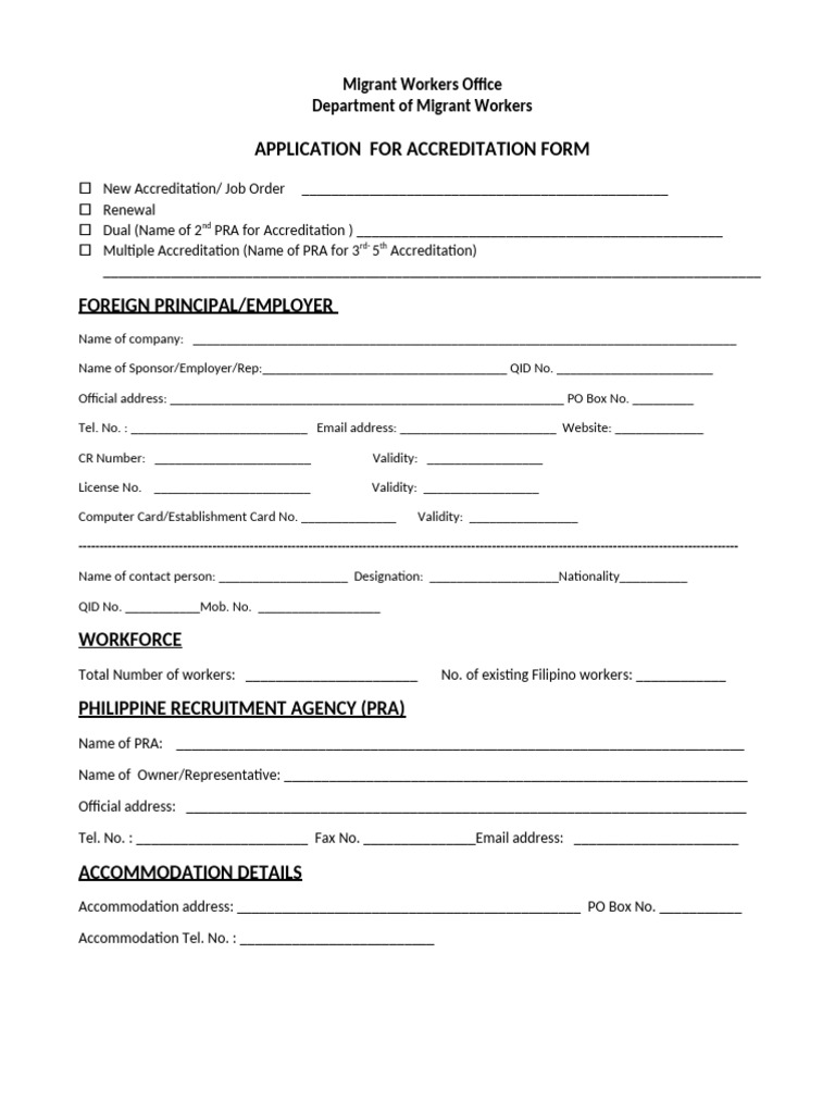 Migrant Workers Accreditation Application Form | PDF