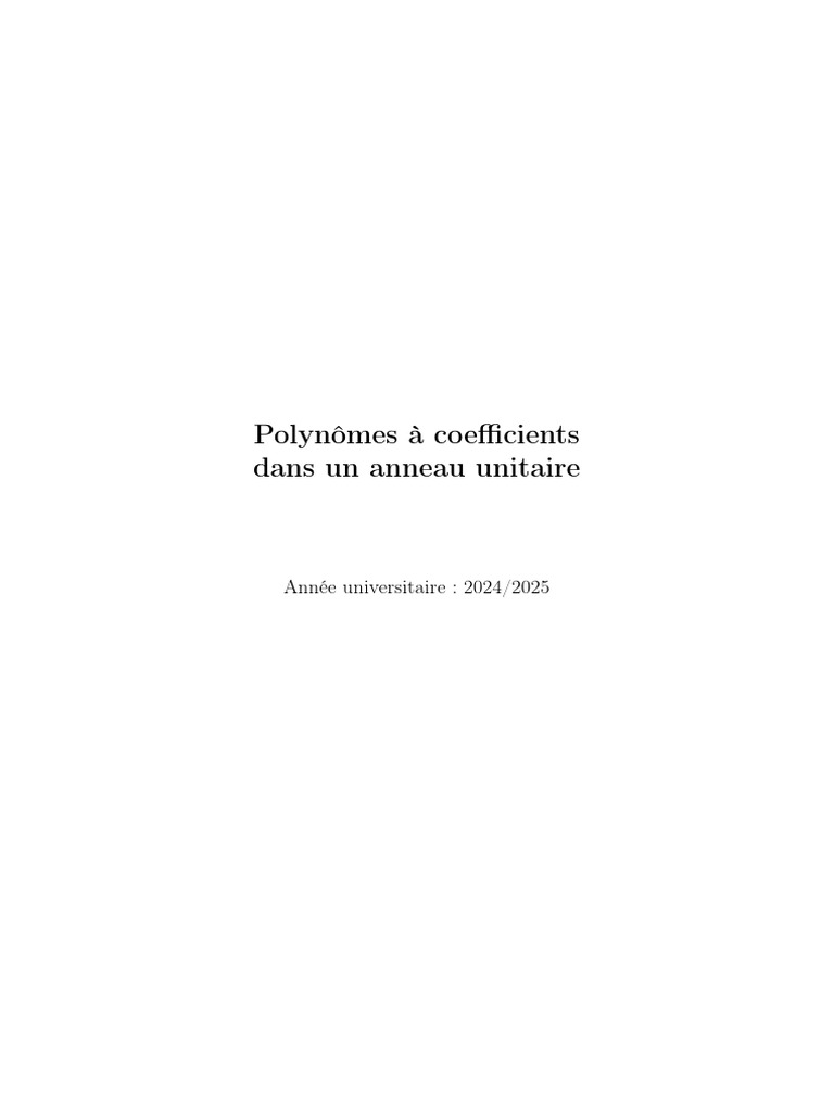 Polynômes dans un anneau unitaire | PDF | Anneau (mathématiques ...