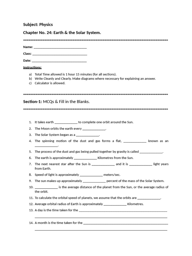 Earth and Solar System Study Guide | PDF | Orbit | Sun