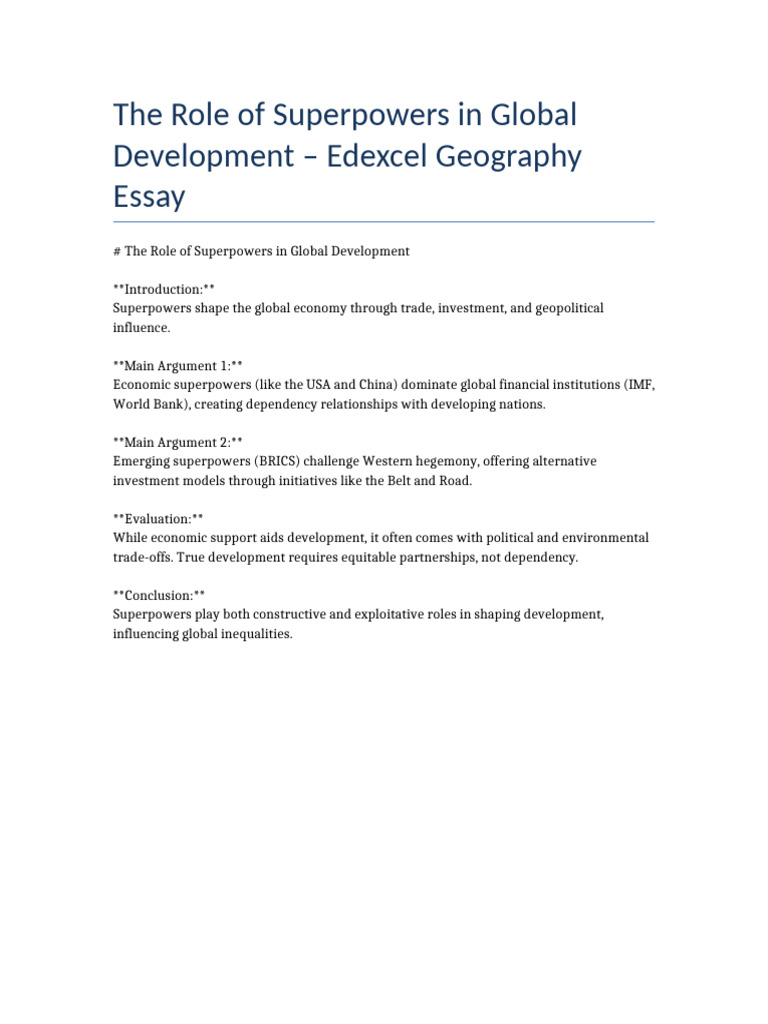 The Role of Superpowers in Global Development - Edexcel Geography Essay ...