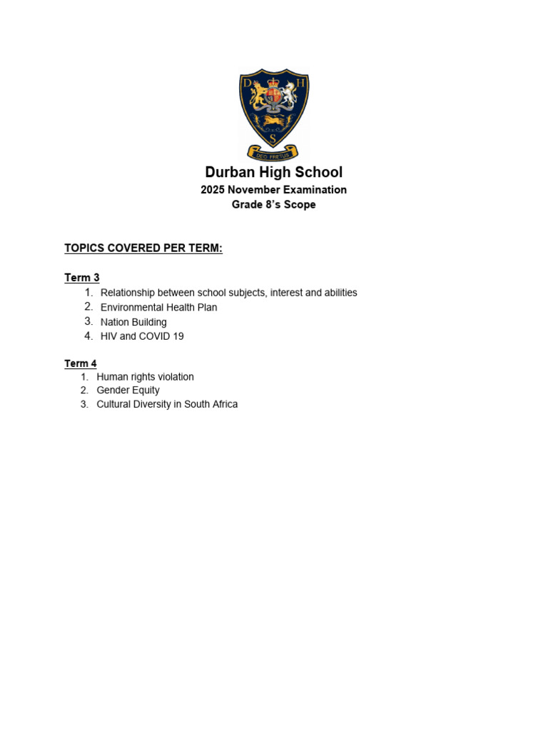 2025 November Grade 8's Scope | PDF