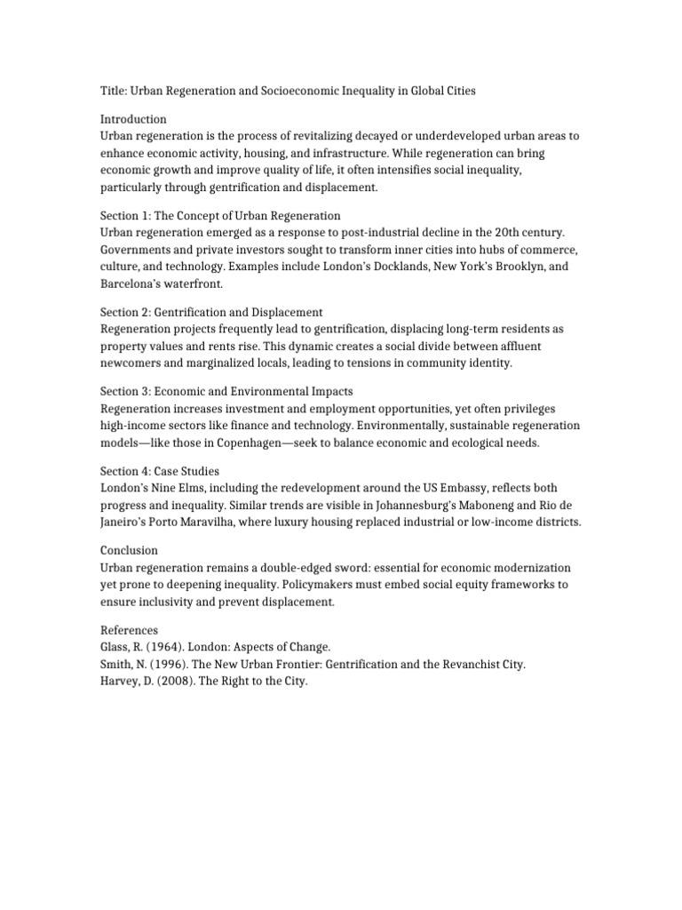 Urban Regeneration and Socioeconomic Inequality in Global Cities | PDF