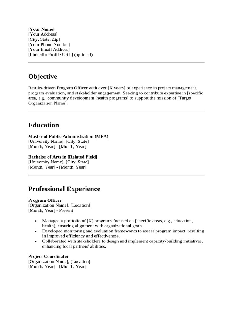 Program Officer Resume Template | PDF