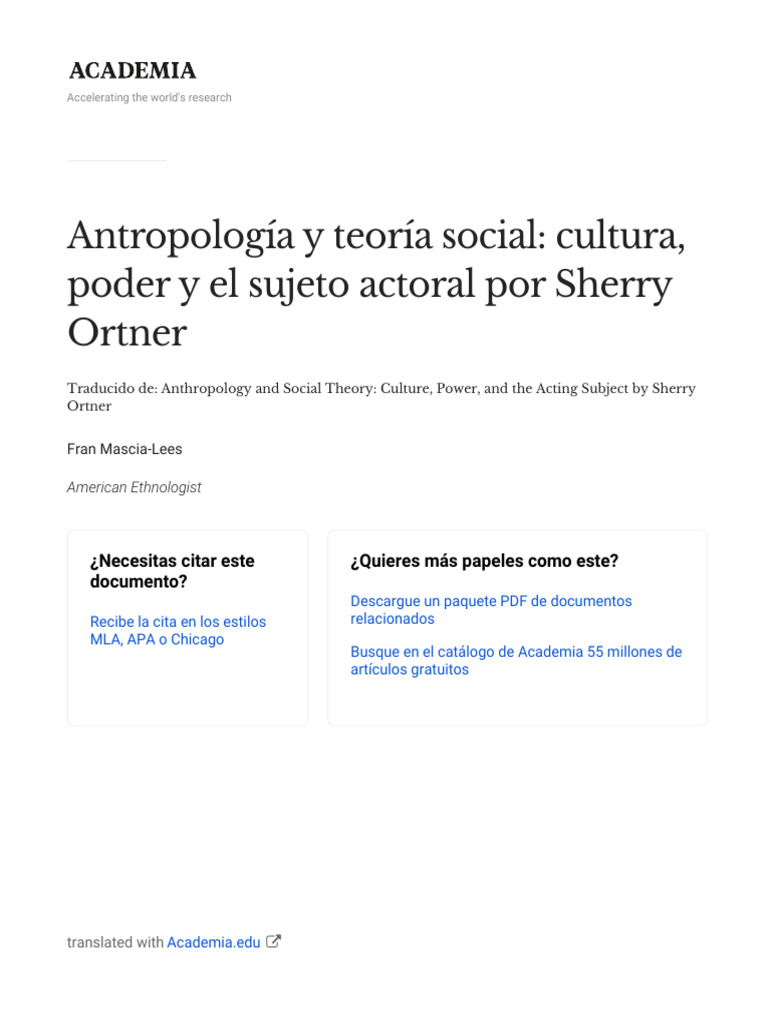Anthropology and Social Theory Culture Power and The Acting Subject by ...