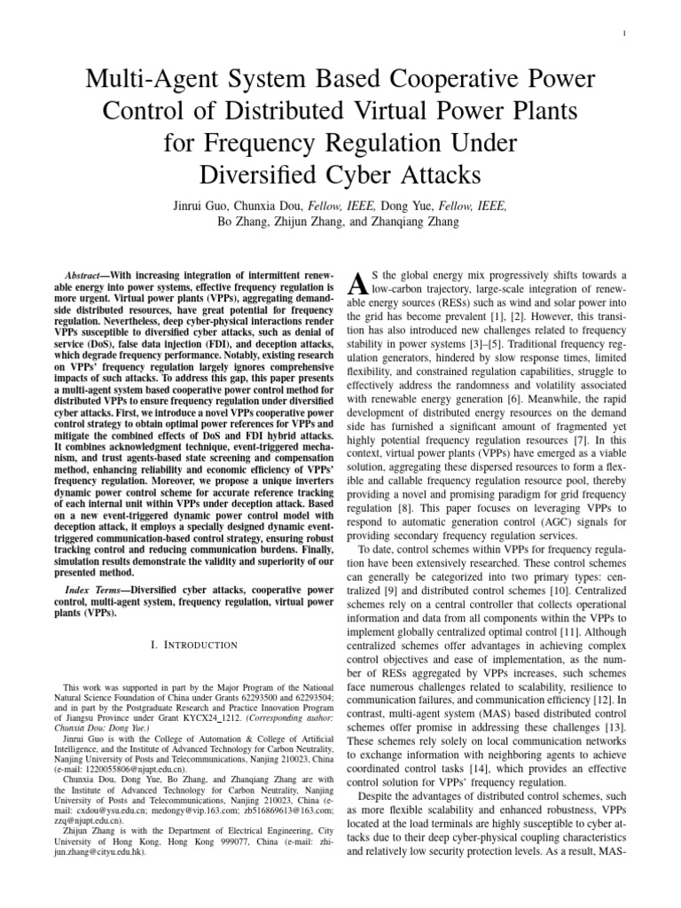 Multi-Agent System Based Cooperative Power Control of Distributed ...