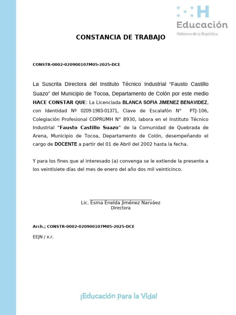Constancia de Trabajo Docente 2025 | PDF