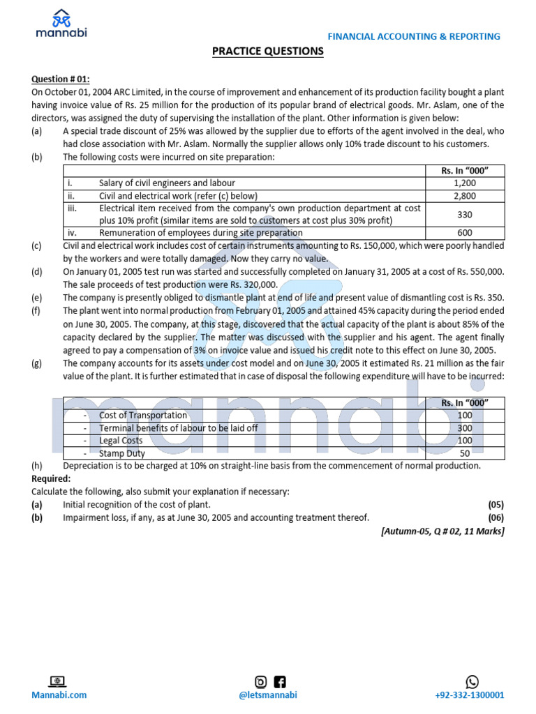 Practice Questions (IAS-16 + IAS-36) | PDF | Depreciation | Business