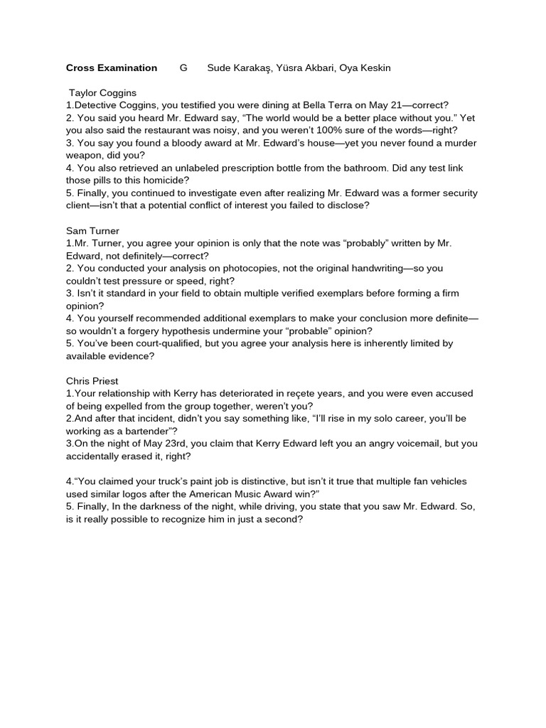Key Points from Cross Examination Testimony | PDF