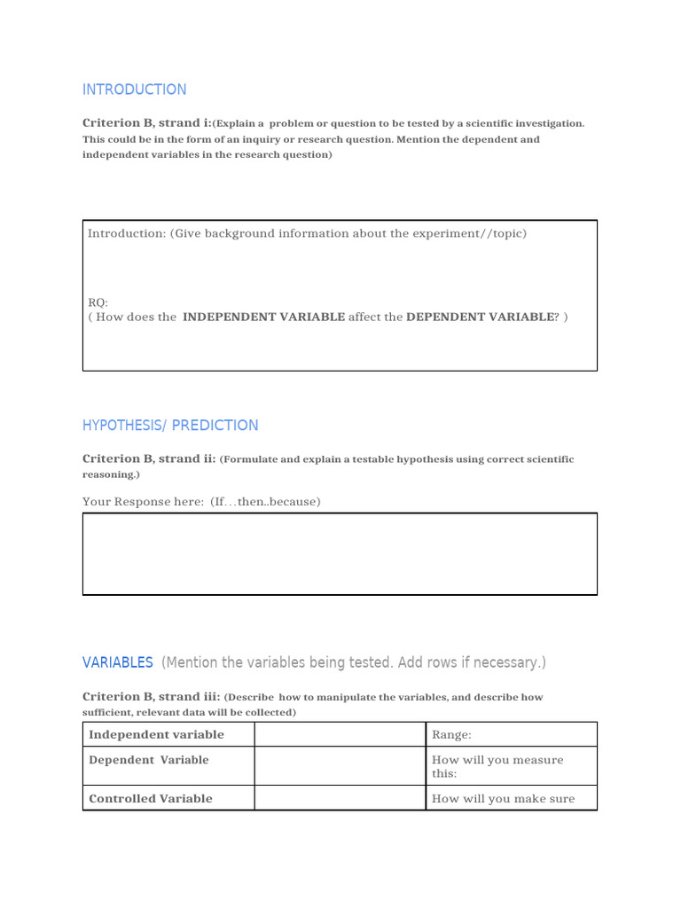 MYP5 Science lab report 25_26 -Template | PDF | Experiment | Data
