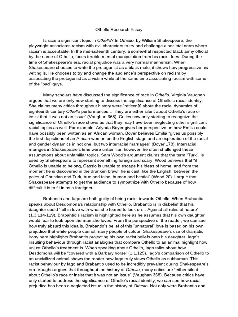 Othello Research Paper | PDF | Iago | Othello