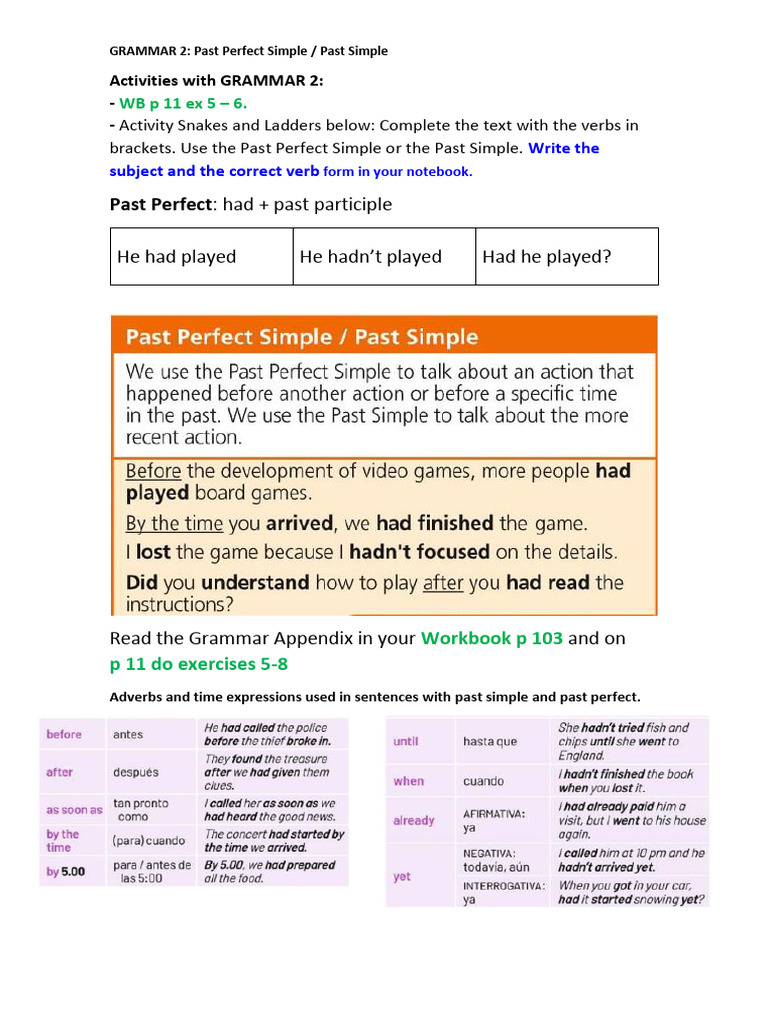 2 PAST PERFECT SIMPLE - Explanation and Activities | PDF